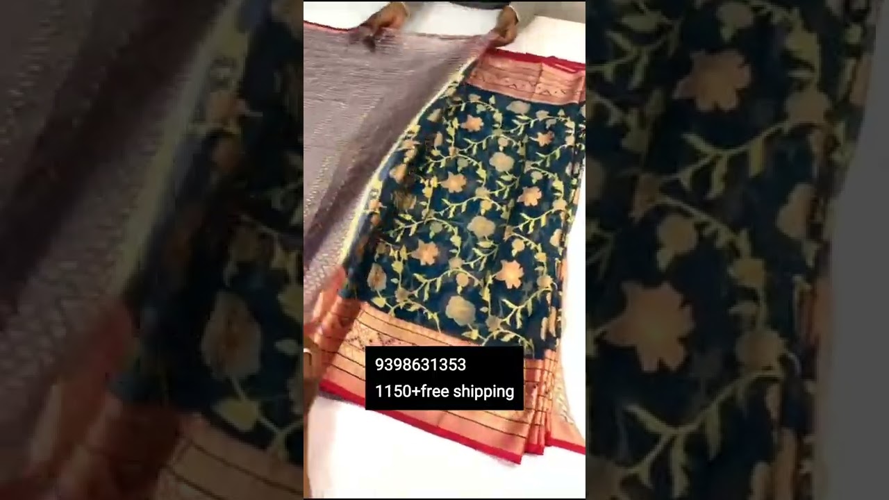Chiffon brasso floral print sarees with foil prints and contrast blouse ...