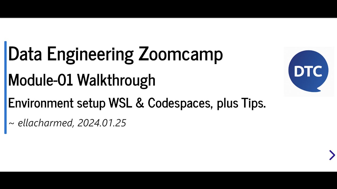 EllaLearns | DEZoomcamp Module-01 Demo Env setup WSL + Codespaces - YouTube