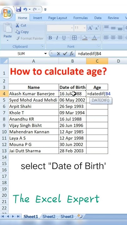 How to Calculate Age in Excel | Datedif | Advance Excel Formula#datedif #Exceltricks # ...