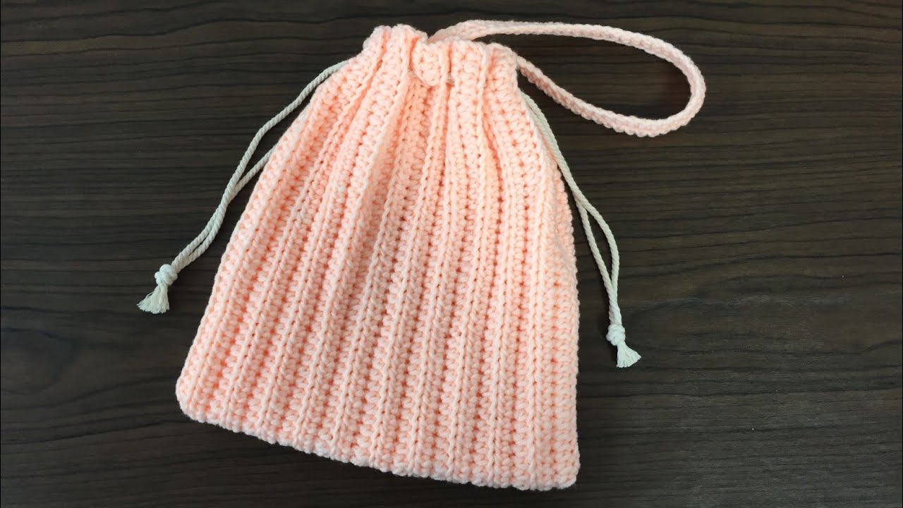 ENG | DIY Tutorial Easy Ribbed Drawstring Bag Pouch Crochet | Beginner ...