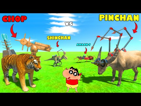 Upgraded Units of SHINCHAN vs CHOP vs PINCHAN vs AMAAN-T TEAM in Animal Revolt Battle Simulator game