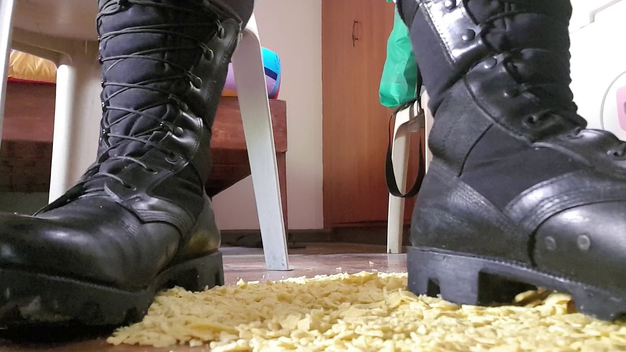 Combat boots stomp chips. - YouTube