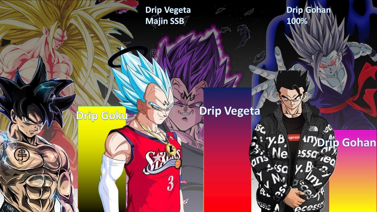 Drip Goku Vs Drip Vegeta Vs Drip Gohan Power Level - YouTube