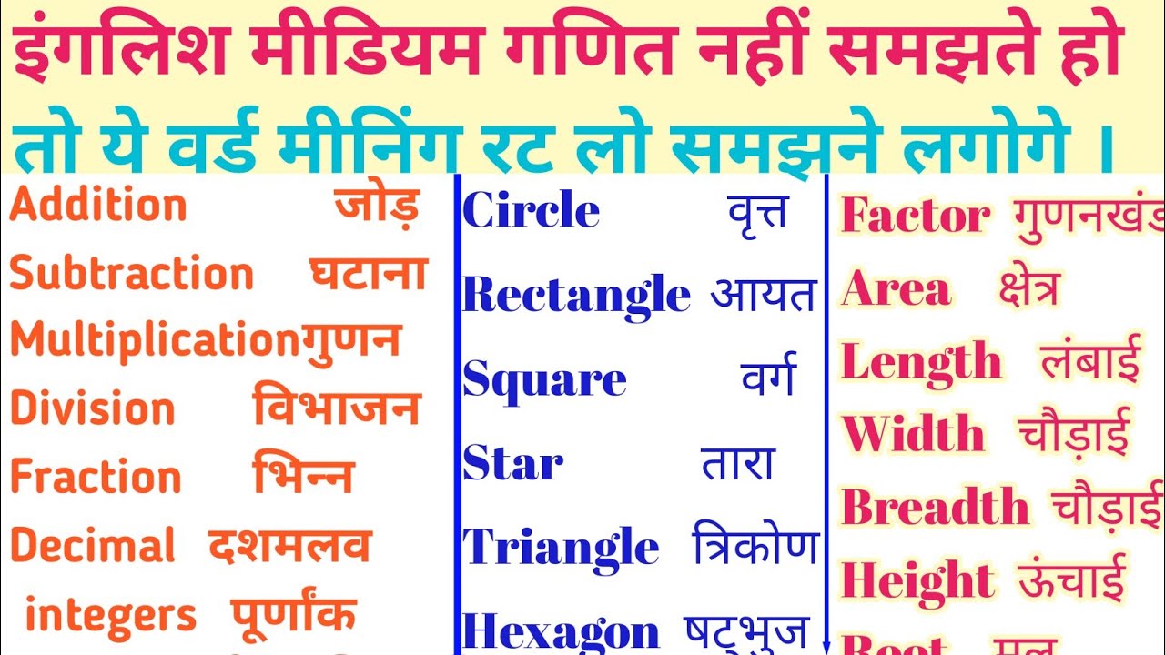 maths in English language | Basic Mathematics Vocabulary in English and ...