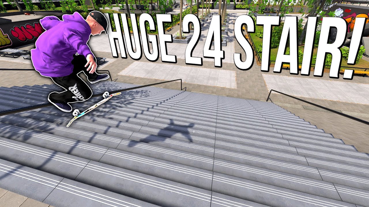 Skating a HUGE 24 Stair in Skater XL - APPLEWOOD PARK - YouTube