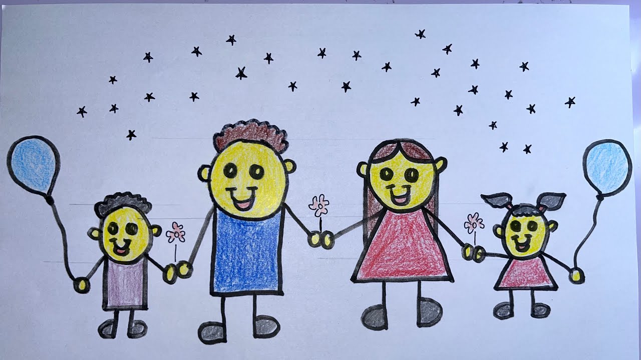 Family drawing easy for kids | fun with family drawing | nursery kids ...
