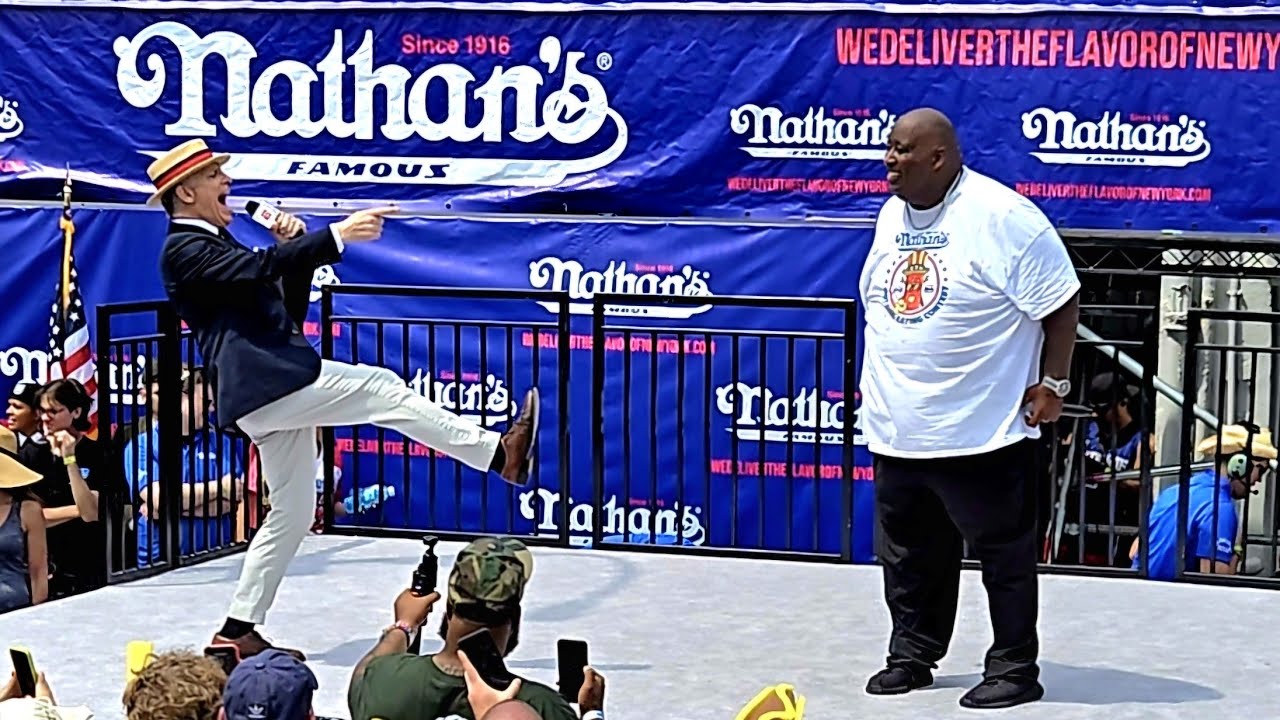 Rappin' BADLANDS Booker (Chugging Champ) & George Shea (Nathan's Hot ...