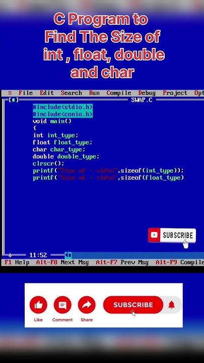 C Program To Find The Size Of Datatypes Shorts Youtube Ytshorts Viral Trending Reels