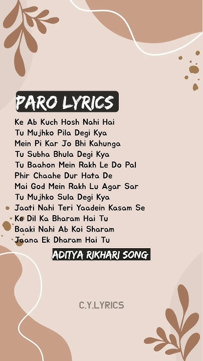 Paro Lyrics - Aditya Rikhari Hindi Song || Paro Hindi Song Lyrics #shorts - YouTube
