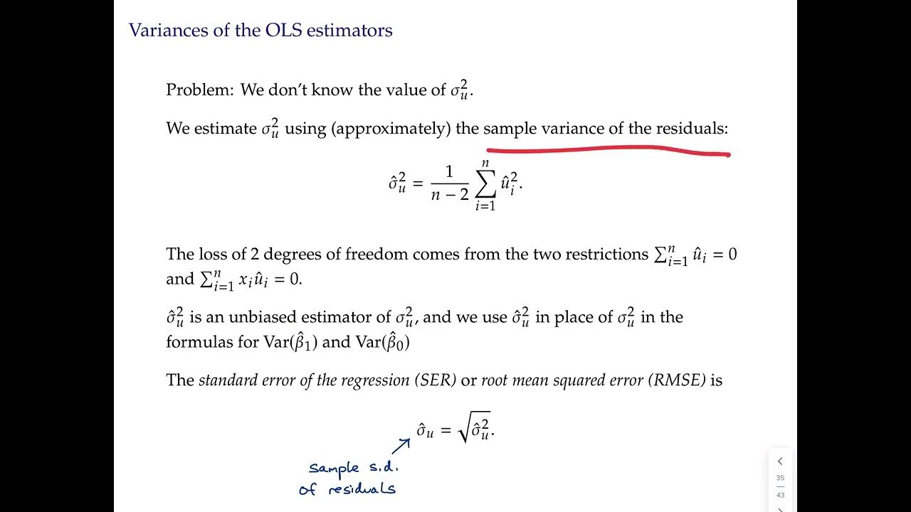 Econometrics Topic 3 Video 7 Variances And Standard Errors Of Ols Estimators Youtube
