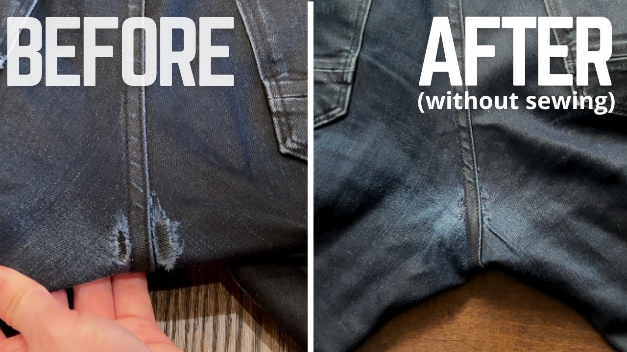 Fix the Ripped Crotch of your Jeans (Without Sewing) - YouTube