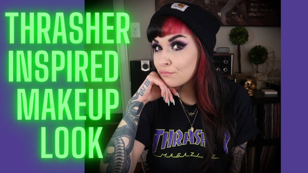 I own skateboard company! THRASHER tee inspired makeup look Bad Grease ...