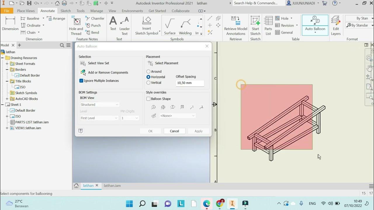 Autodesk Inventor Membuat Part list bill of material - YouTube