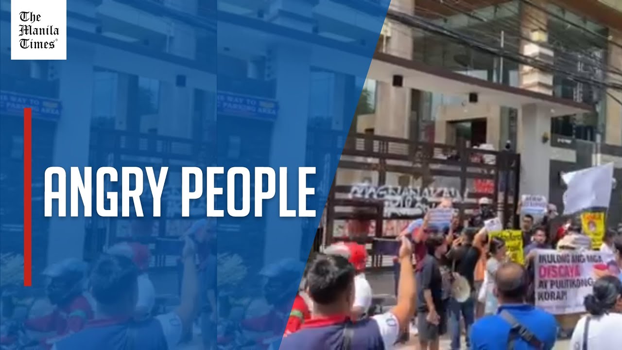 Protesters vandalize Discaya construction company in Pasig - YouTube