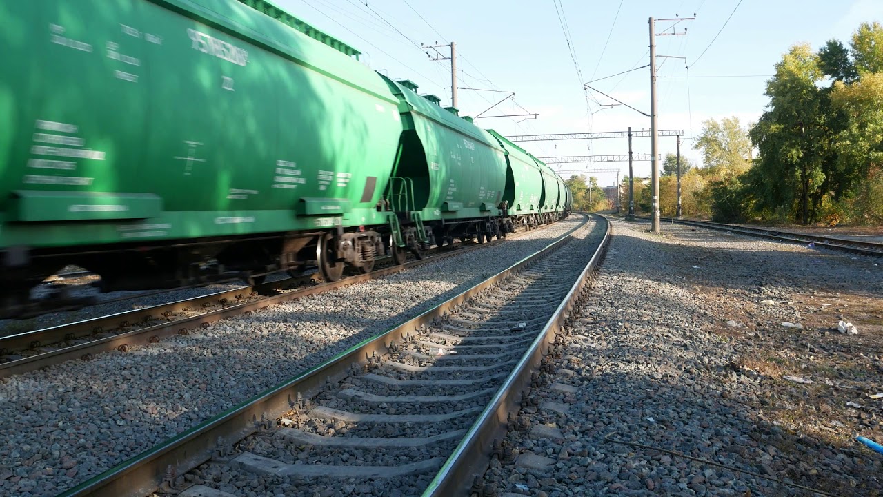 The movement of a freight train on rails - YouTube