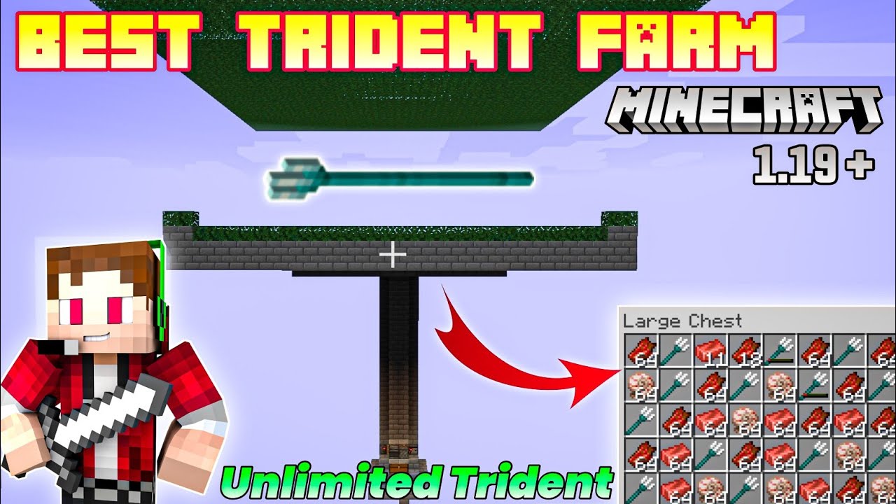 Best TRIDENT FARM Minecraft PE/Bedrock 1.19 | Drowned Farm | Hindi ...