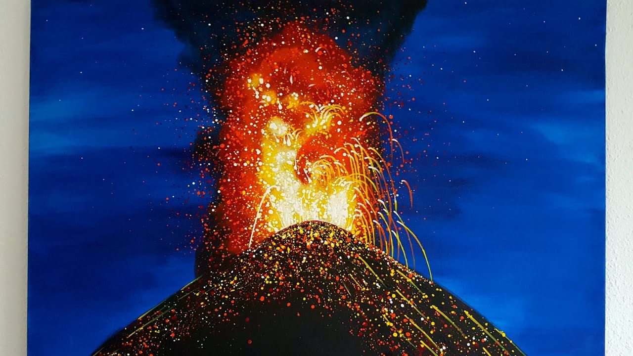 Vulkan Malen Acryl mit Schwamm Spritztechnik - Volcano Acrylic Painting ...