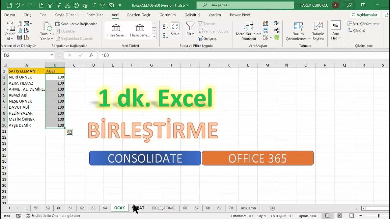 Excel 1 Dakika - Sayfaları Birleştirme - YouTube