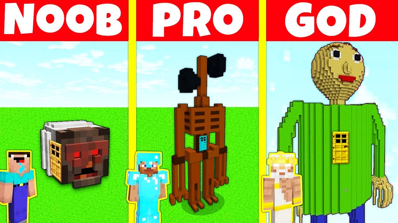 Minecraft Battle: NOOB vs PRO vs GOD: HORROR STATUE BUILD CHALLENGE ...