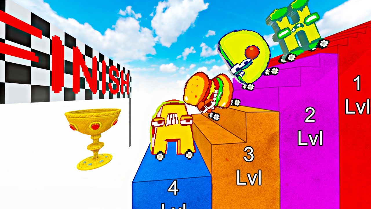 Conquering Massive Stairs with Food Alphabet Lore Cars in Teardown ...