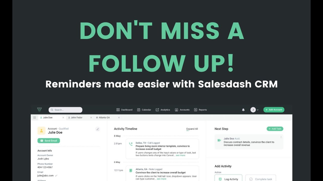 Set quicker reminders for sales follow ups with Salesdash CRM - YouTube