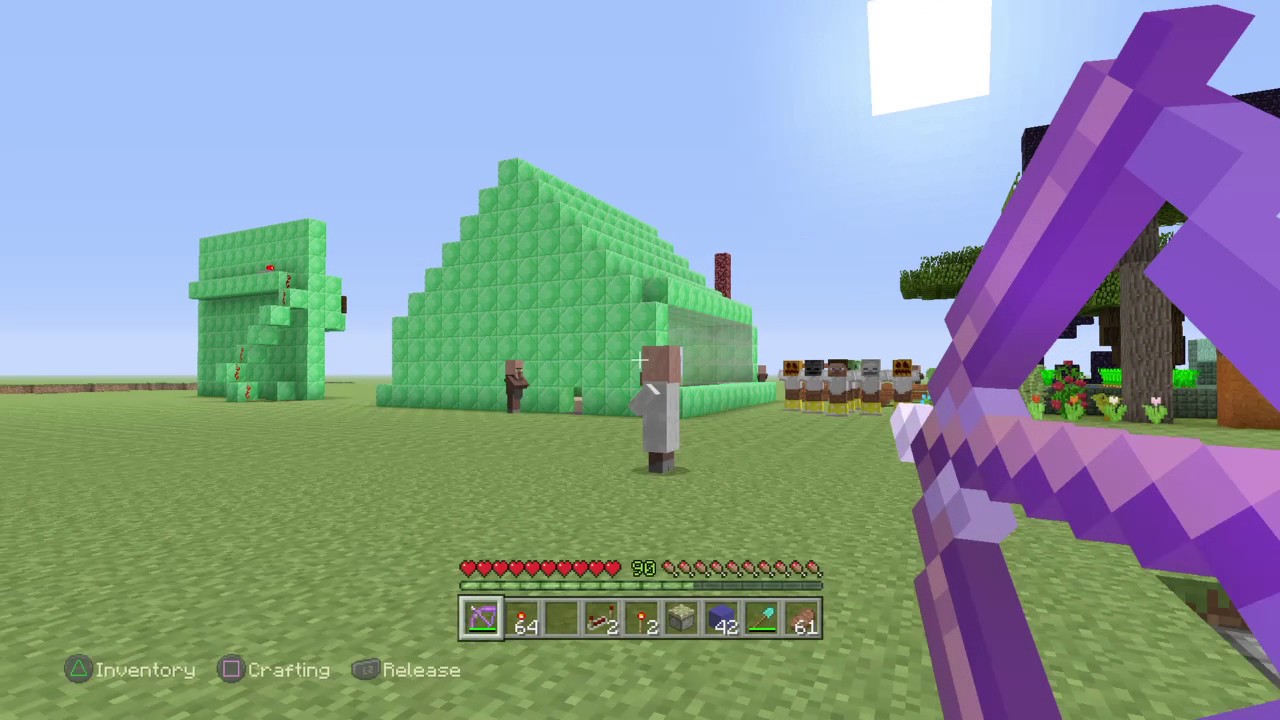 Minecraft PS4: Villagers vs. Power Five Bow - YouTube