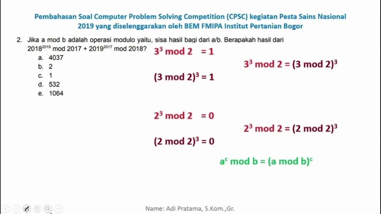 Soal nomor 2 Computer Problem Solving Competition (CPSC) PSN 2019 BEM FMIPA Institut Pertanian ...