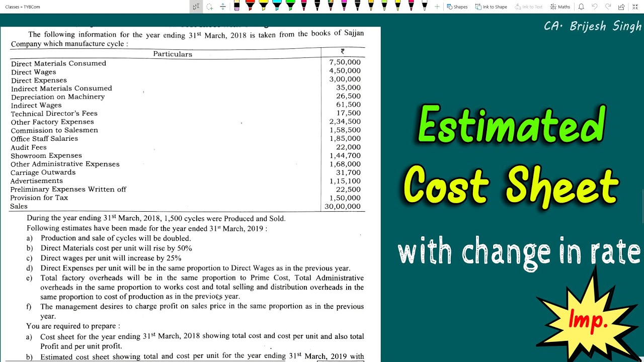15 Cost Sheet ( Problem & Solution) by Brijesh sir For TYBCom / M.Com ...