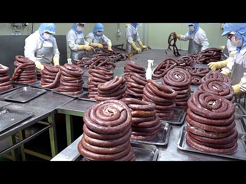 İnanılmaz seri üretim! Kan sosisi yapım süreci - Kore yemek fabrikası