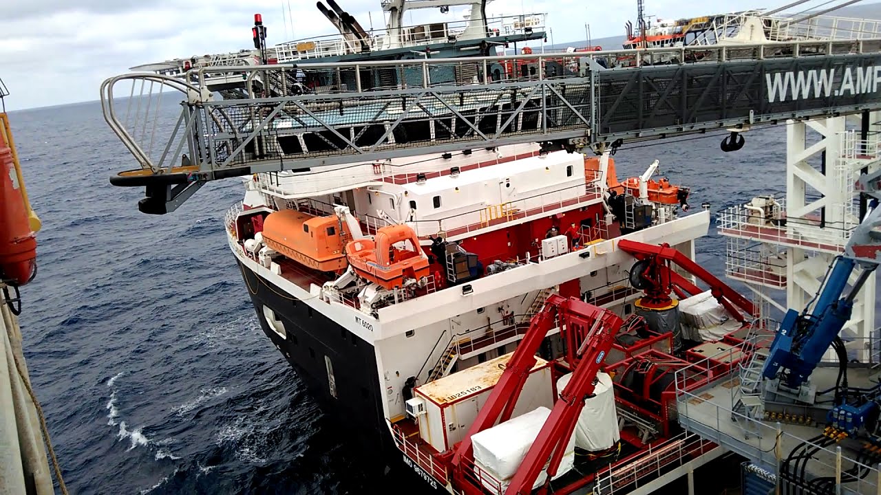 Ampelmann Landing / Personnel Crossing from a flotel to the platform ...