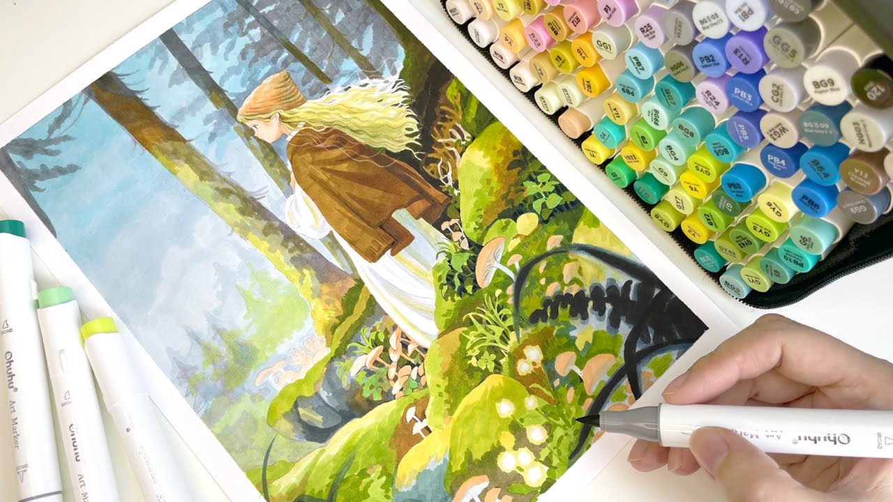 Marker Drawing Tutorial for Beginner / Ohuhu Markers / Draw with Me ...