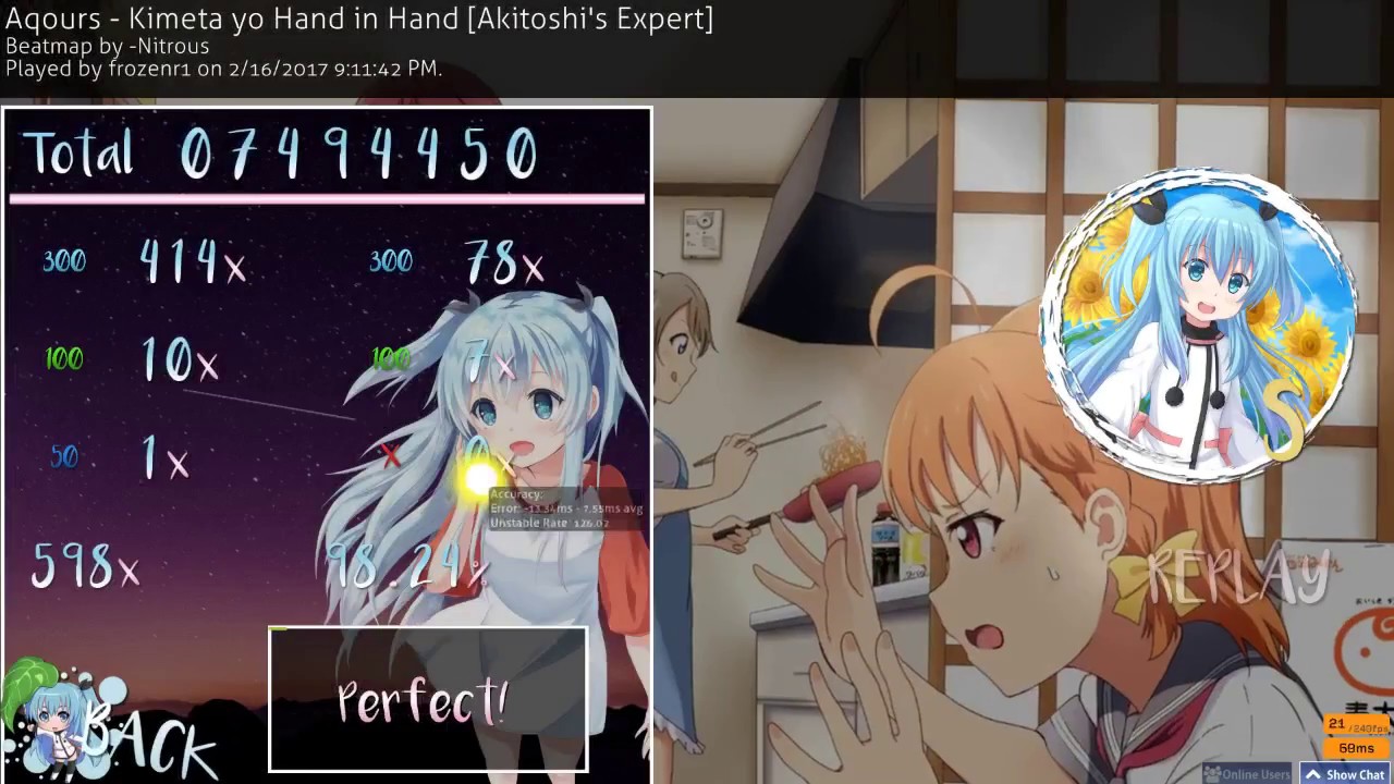 Aqours - Kimeta yo Hand in Hand [Akitoshi's Expert] FC 98.24% - YouTube