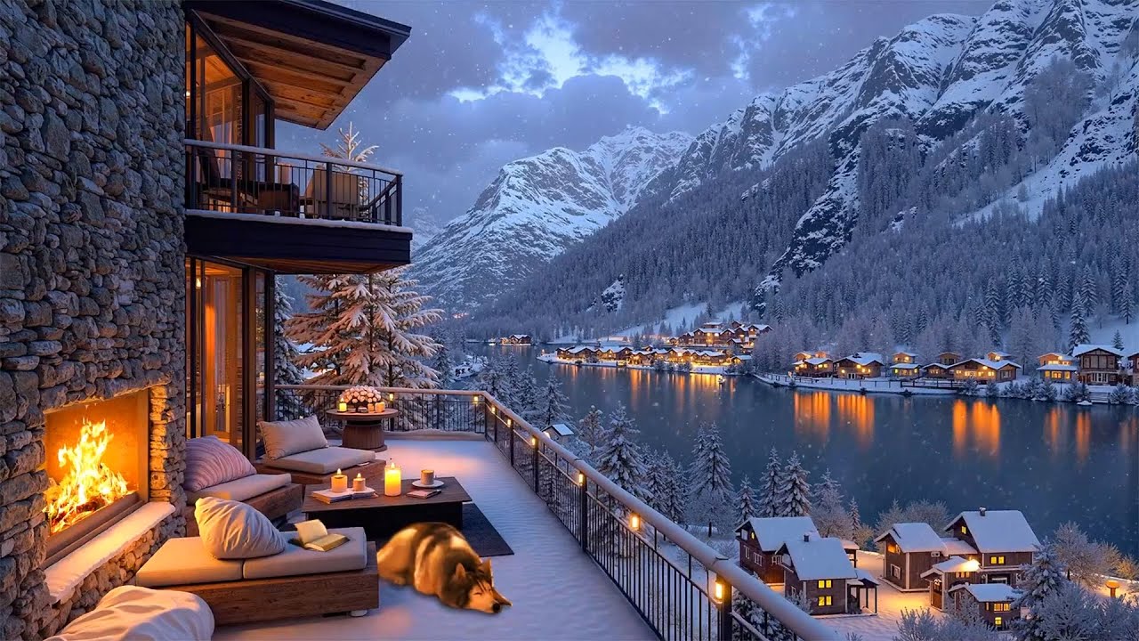 Cozy Winter Terrace Retreat ️Smooth Jazz, Coffee Vibes & Warm Fireplace ...
