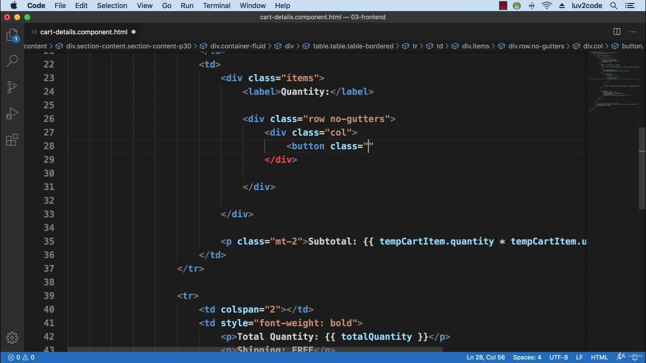 009 Angular Project Increment Item Quantity Layout the Buttons 179 - YouTube