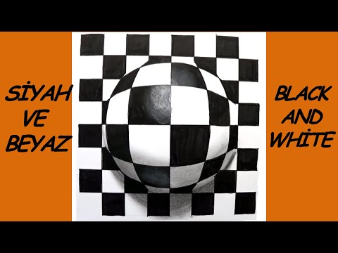 SİYAH VE BEYAZ-1-(Karakalem Resim Çizimleri) WHİTE AND BLACK (Op-Art Pop-Art. Drawing 3D illusion)