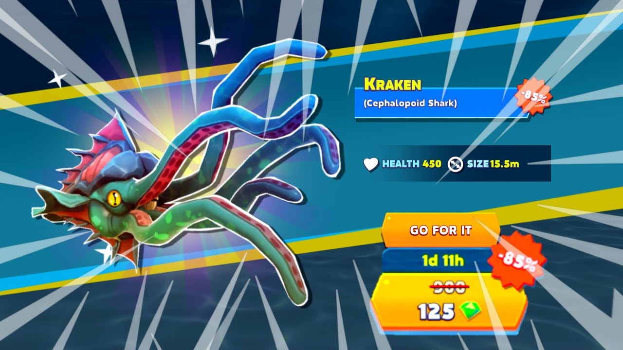 GOT KRAKEN 85% OFF ONLY 125 DIAMONDS (CEPHALOPOID SHARK) - Hungry Shark ...