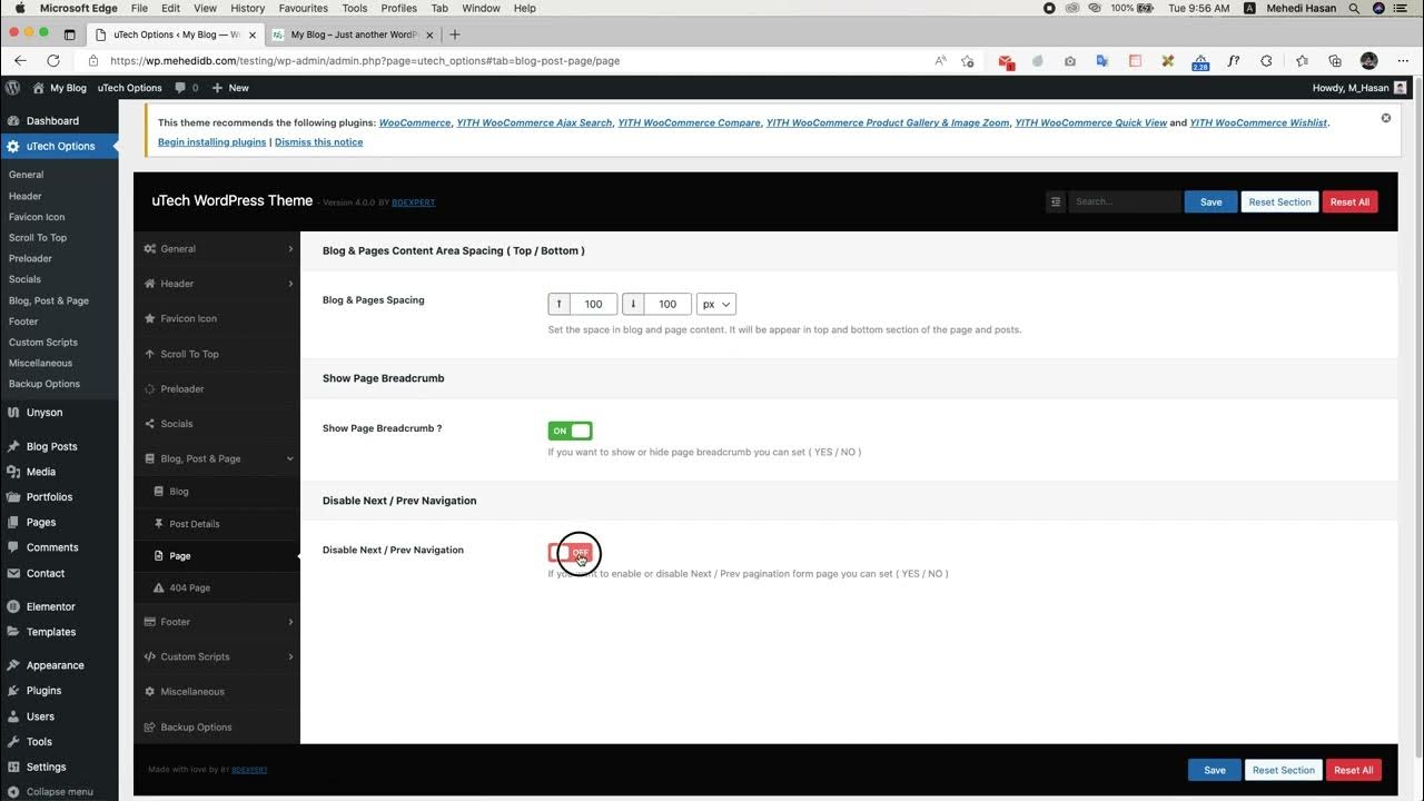 How to show hide page navigation - YouTube