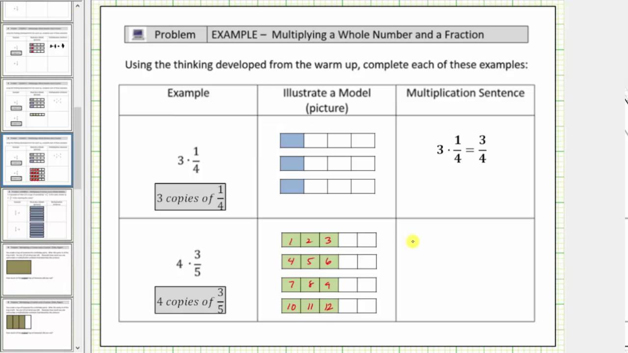 Model More Products of a Whole Number and a Fraction Using Fraction ...