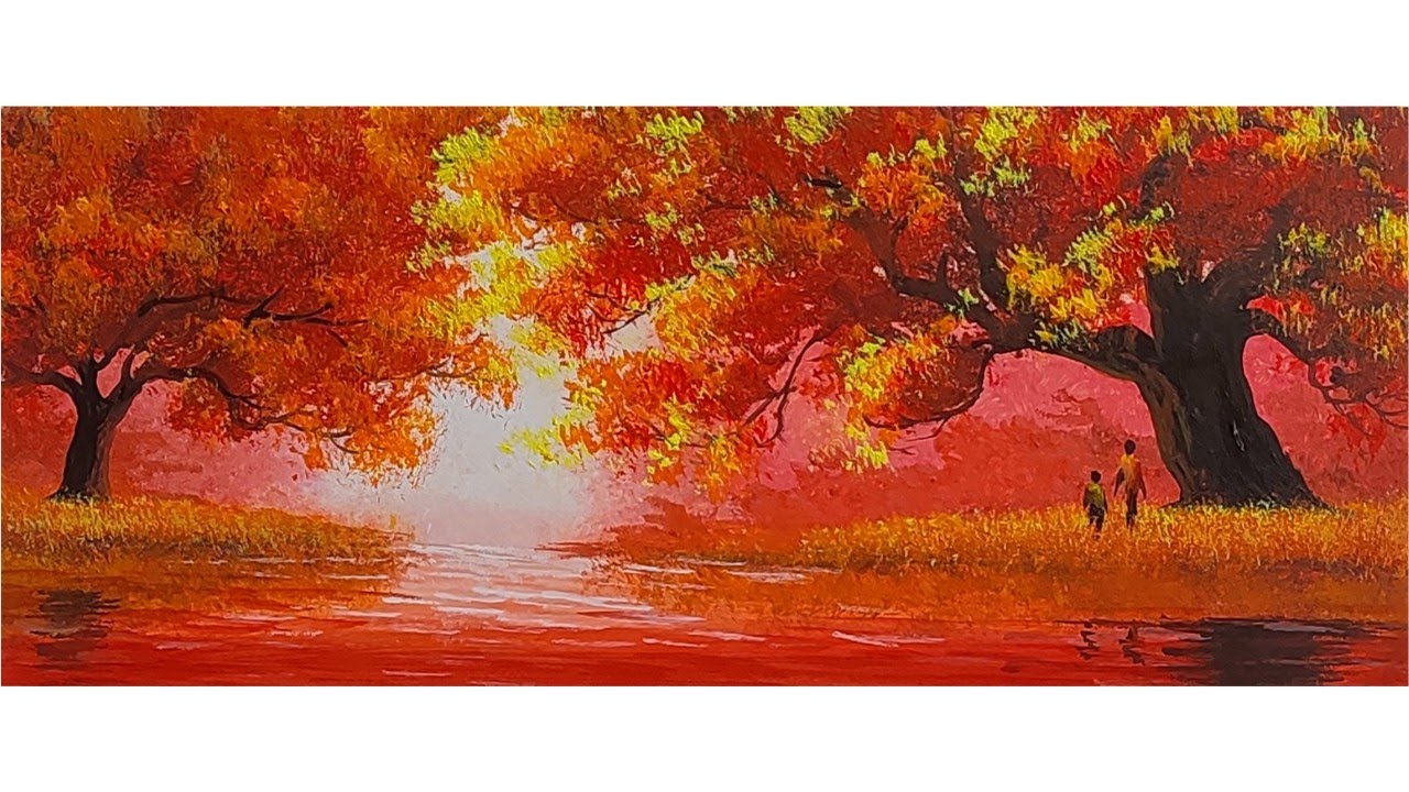 Orange scenery/Acrylic painting - YouTube