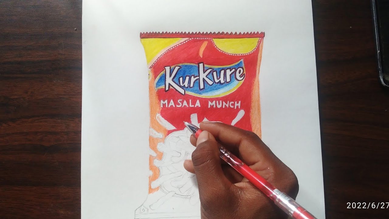How To Draw Realistic KurKure Drawing || 3D KurKure Drawing Step By ...