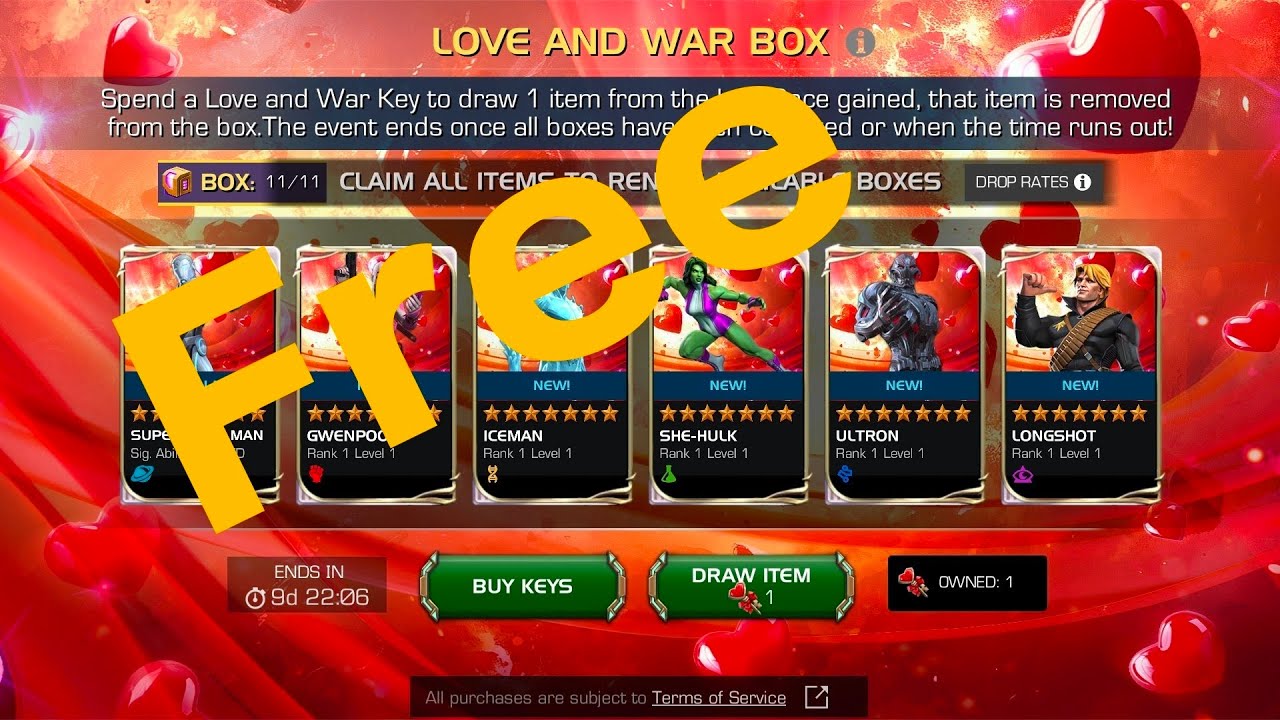 Love And War Box | Free Love And War Key | Valentine Event | Promo Code :- HEARTSHAPEDBOX | Mcoc ...
