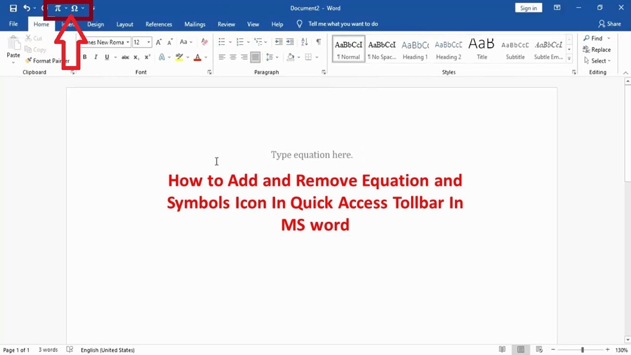 How to Add and Remove Equation and Symbols Icon In Quick Access Tollbar ...