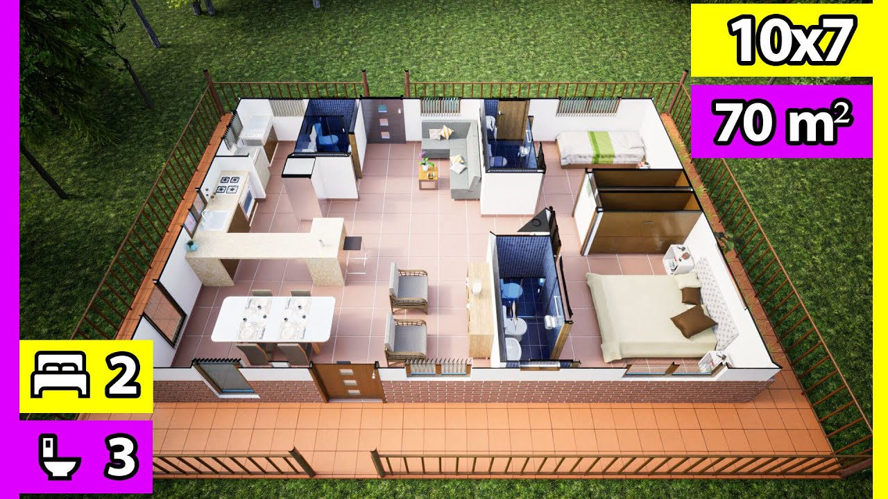 Planos para CASA de 10x7 de CAMPO 🏡 | CASA de campo 10X7 | Projeto da ...