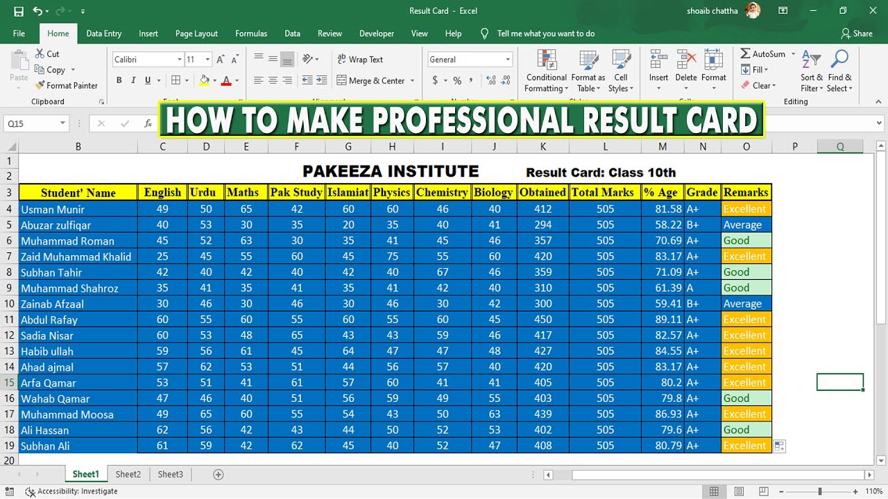 72 How To Make Profession Result Card Class 72 Microsoft Excel 2019 72-how-to-make-profession-result-card-class-72-microsoft-excel-2019