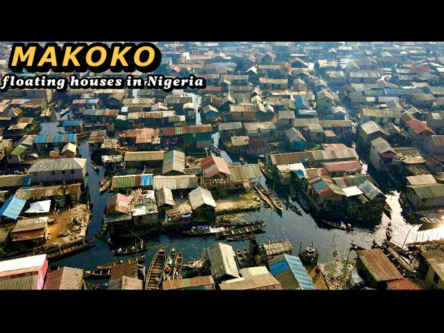 Aerial View Lagos Slum Drone Flying Forward Towards Slum Lagos