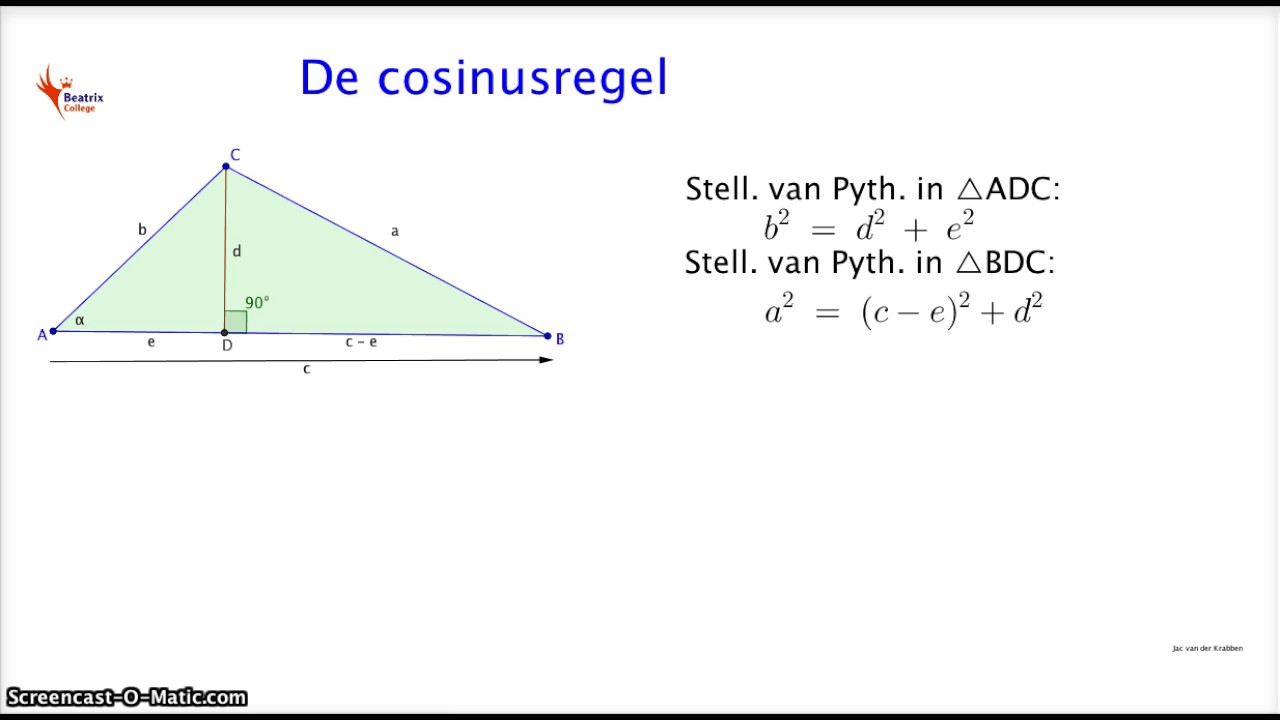 Beatrix College wiskunde: afleiding van de cosinusregel - YouTube
