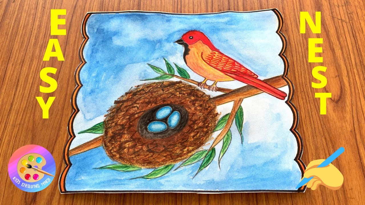 Easy N for Nest Drawing and Coloring for Kids || Drawing with Poem ...