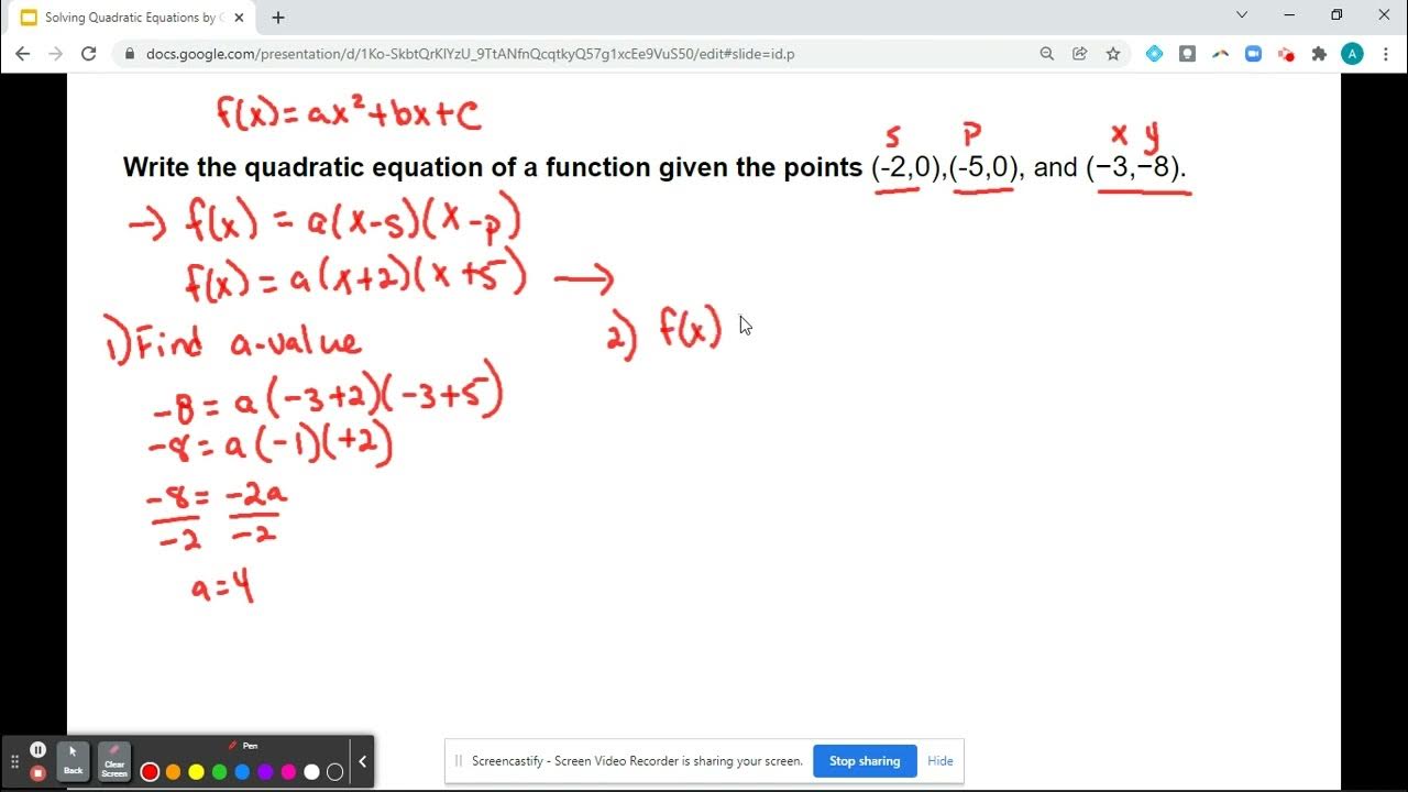 Given Three Points Write a Quadratic Equation - YouTube