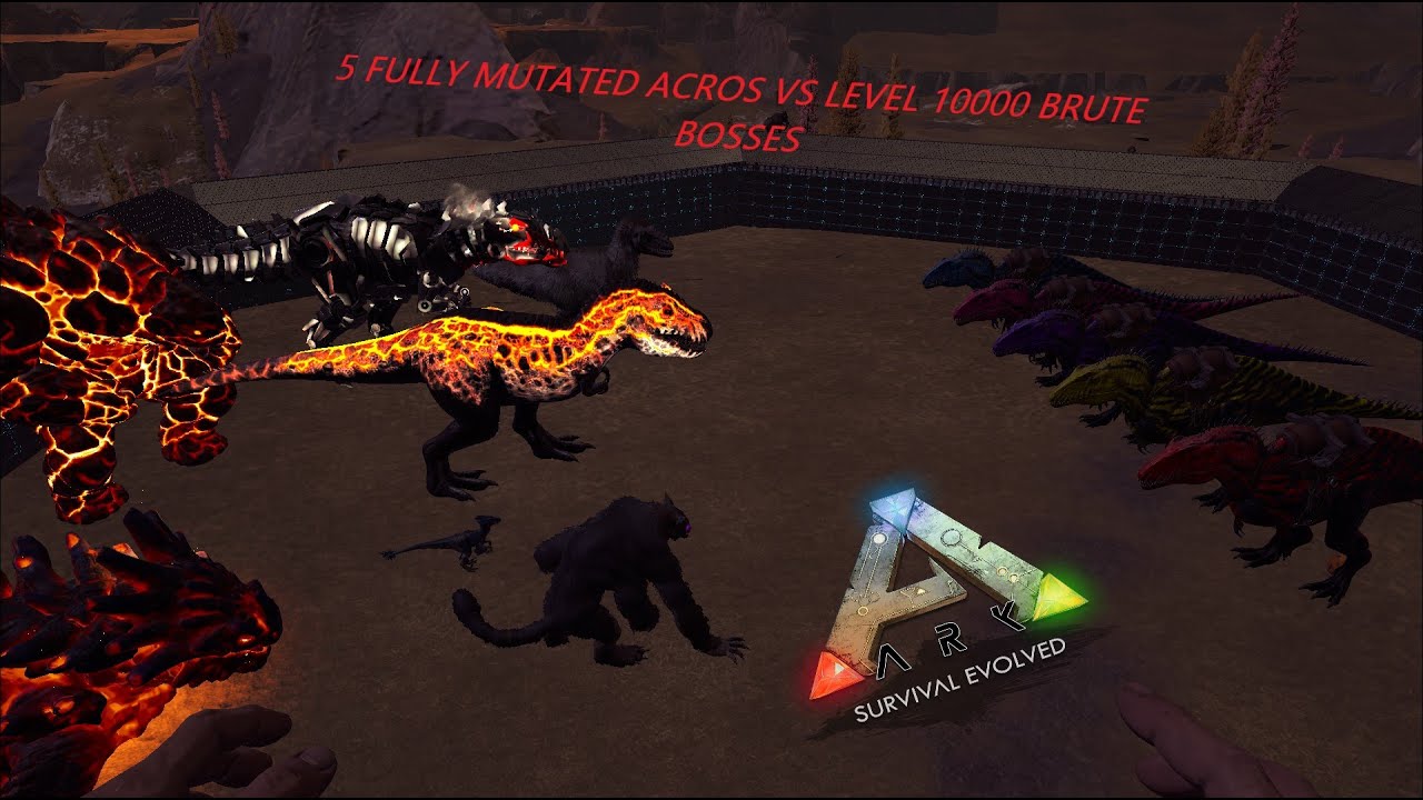ARK| 5 Fully Mutated Acros vs Level 10000 Brute Bosses - YouTube