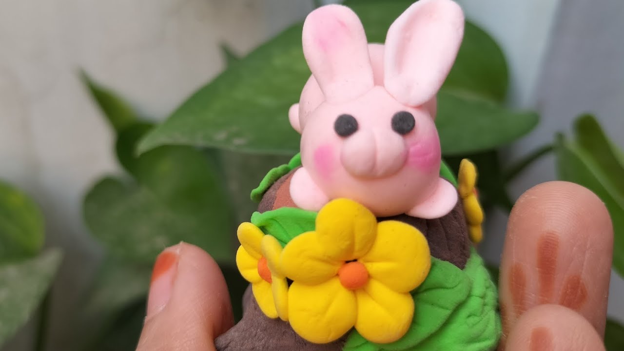 Cute rabbit seat on tree clay art making| cute clay art | cute Rabbit🐰 ...